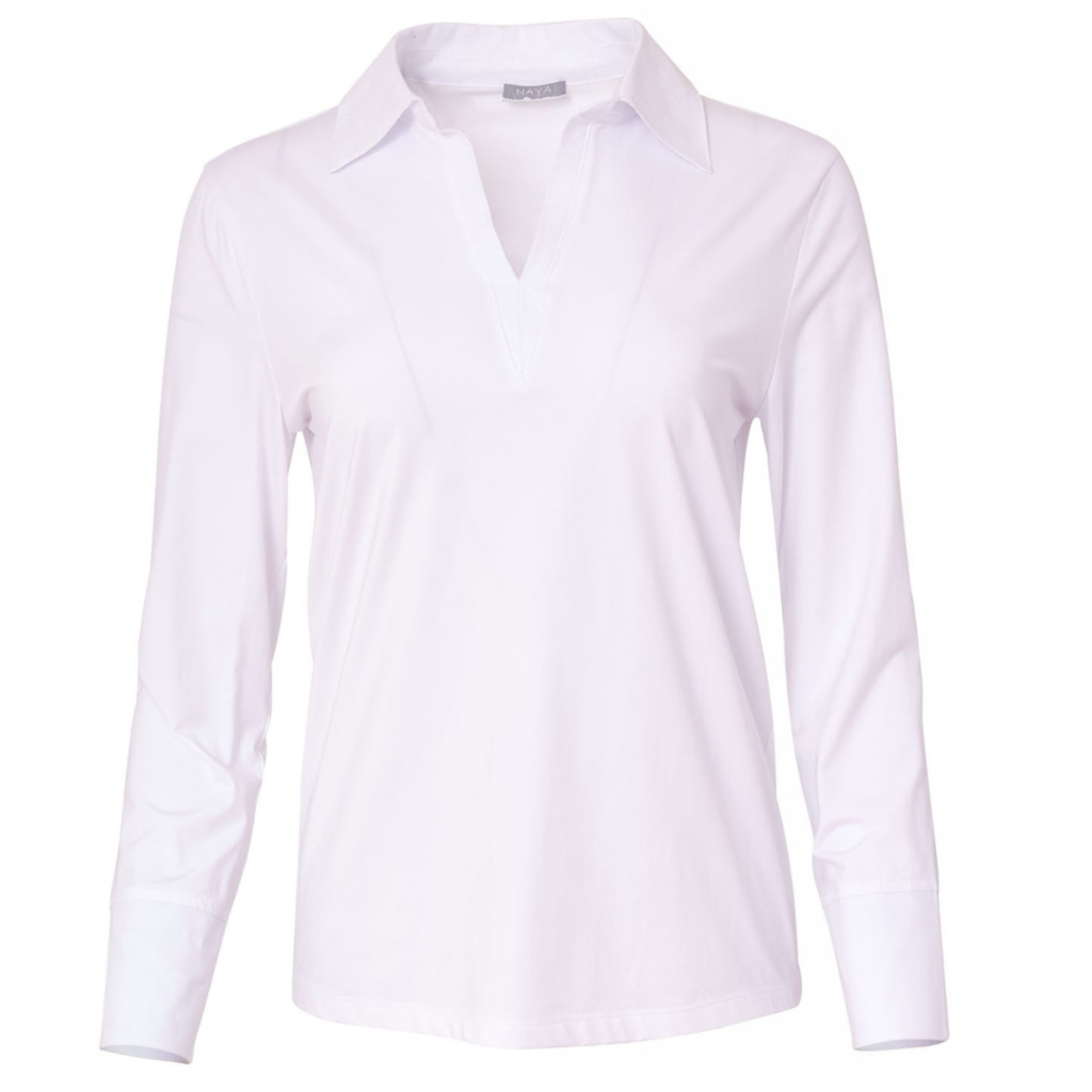Naya Cotton Collar/Cuff Top White - Brenda Muir Ladieswear